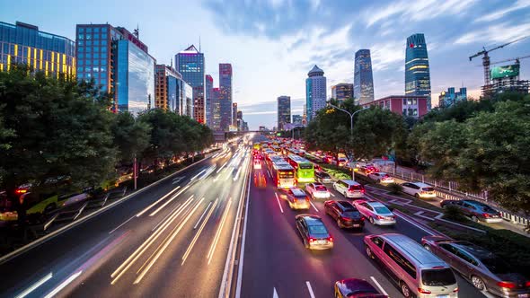 Time lapse of busy freeway traffic at night in beijing city，china ...