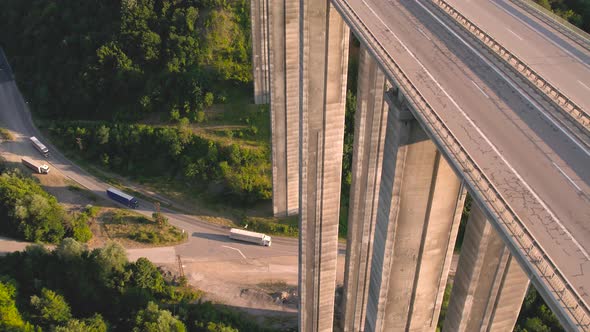Aerial View of Summer Traffic on Freeway Conjuction Viaduct Bridge ...