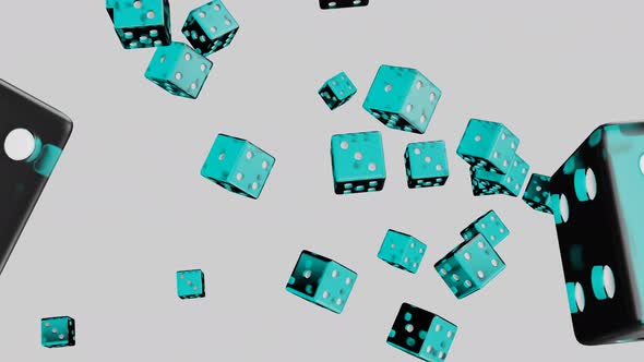 Blue dice falling down on white background., Motion Graphics | VideoHive