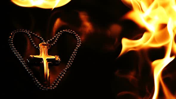 Christian Religion Symbol Cross In Hell Fire , Stock Footage | VideoHive