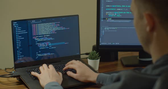Closeup Coding on Screen, Man Hands Coding Html and Programming on ...