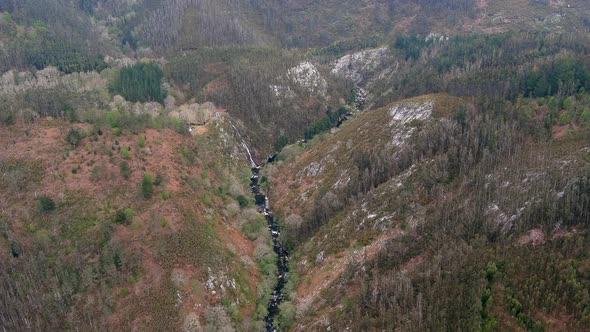 Viewpoint on a hill in the Sor River Valley with many trees and forests ...