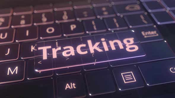 Futuristic Computer Keyboard and Transparent Tracking Key, Motion Graphics