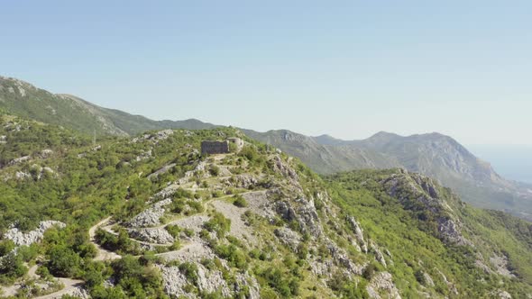 Aerial View of Medieval Fortress Fort Kosmac in Montenegro, Stock Footage