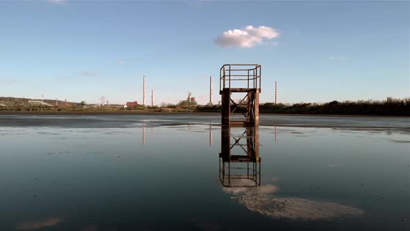 Lagoon sludge at the factory. Dolly camera movement. Wide shot., Stock ...