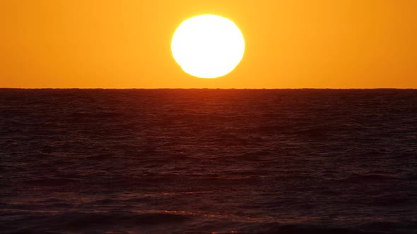 Big Red Hot Sun Above Ocean Horizon Sunset Over the Sea Big Rising Sun ...