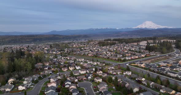 Aerial of the Sunrise Community under Mount Rainier in Puyallup ...