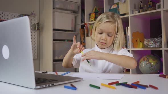 Distance Learning Online Education. A Pre School Boy Learning at Home ...
