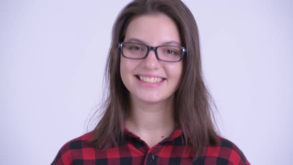 Face of Happy Young Beautiful Hipster Woman Nodding Head Yes, Stock Footage