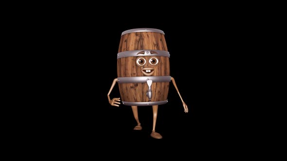 Cartoon Wooden Barrel Dancing Loop On Alpha Channel, Motion Graphics