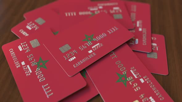 Pile of Credit Cards with Flag of Morocco, Motion Graphics | VideoHive