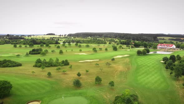 Drone flying over golf club. Green golf field, Stock Footage | VideoHive
