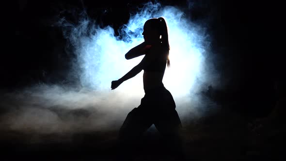 Vigorous Training Karate. Black. Silhouette. Backlight, Stock Footage