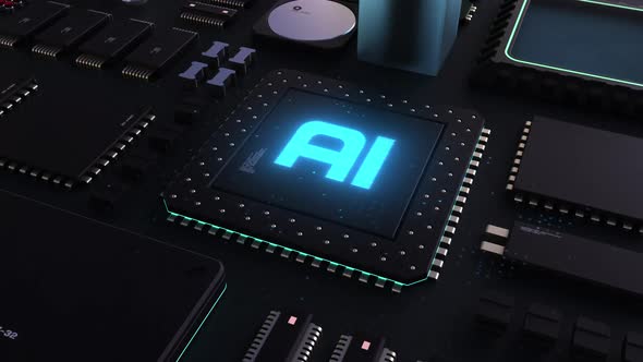 AI header. next-generation chip and processor animation. , Motion Graphics