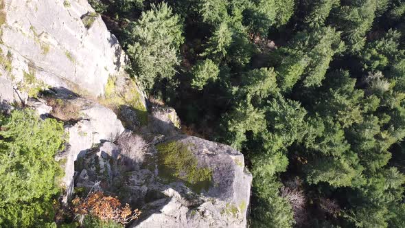 Mount Prevost, Vancouver Island. Rocky cliffs and tree-covered forest ...
