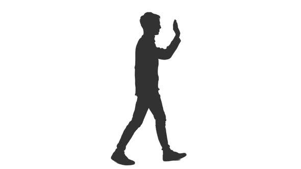 Silhouette of Young Man Walks and Waving Hand Greetings, Motion Graphics