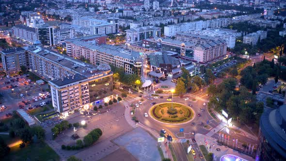 Downtown Podgorica at night. Time lapse of the city center of the ...