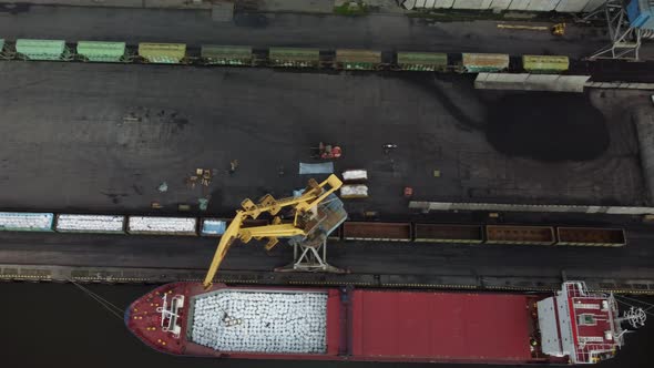 Aerial Top View of Merchant Ships Filled with Cargo Using Loading ...