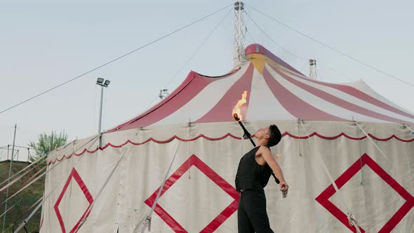 Circus artist performing fire breathing trick, Stock Footage | VideoHive