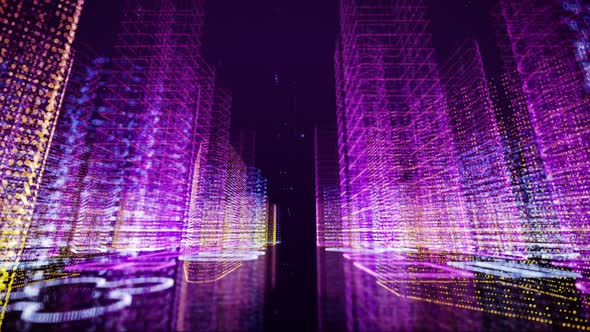 Digital Buildings with a Binary Code Particles Network., Motion Graphics