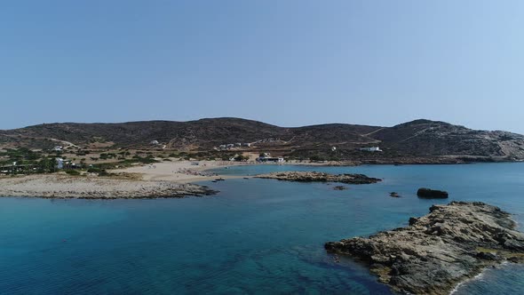 Magganari beach on the island of Ios in the Cyclades in Greece seen ...