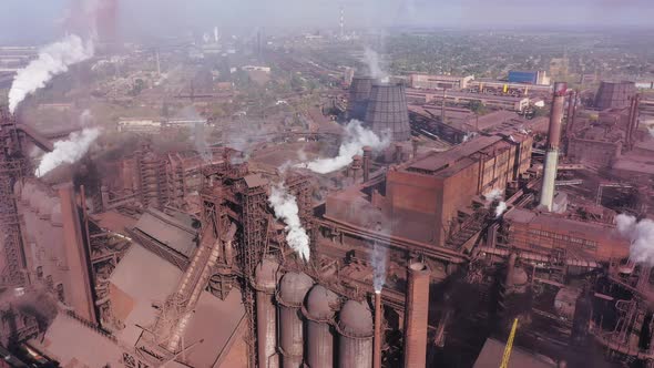 Smoke and grime from a steel mill. Aerial view, Stock Footage | VideoHive