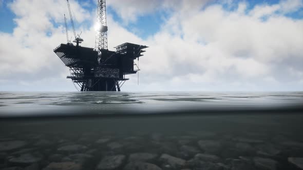 Large Pacific Ocean Offshore Oil Rig Drilling Platform, Motion Graphics