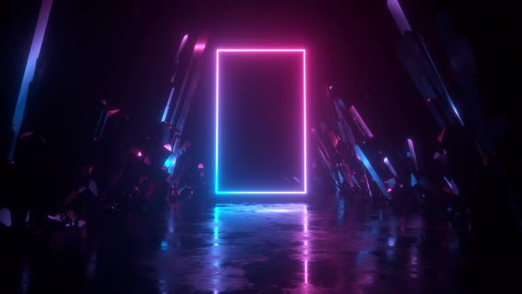 Neon Frame And Crystals Glowing Backdrop, Motion Graphics | VideoHive