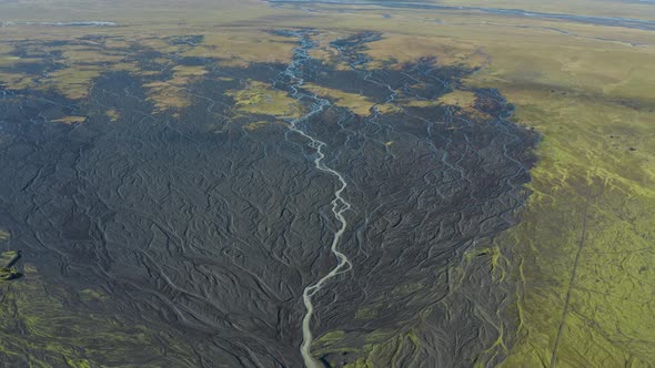 Drone Over Landscape With Dry Riverbed Of Braided River, Stock Footage
