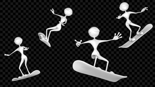 Cartoon 3D Man Character - Snowboard (4-Pack), Motion Graphics | VideoHive