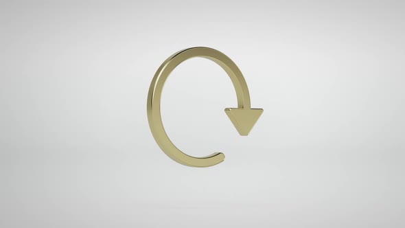 Golden Icon. Arrow Clockwise Rotate Around it Axis on a White Studio ...