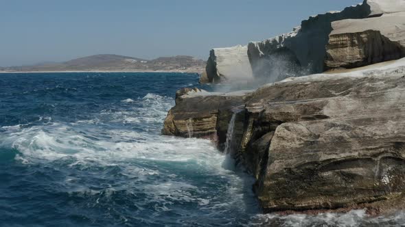 Aerial View of White Chalk Cliff with Waves Crashing on Rocks in ...