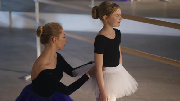 Side View of Concentrated Slim Gorgeous Woman Adjusting White Tutu of ...