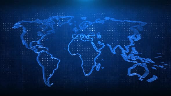 Blue Global World Map of the planet Floating plexus geometric, Motion ...