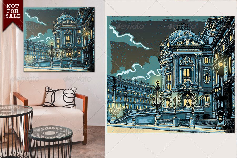 Vintage Hand Drawn View of Opera in Paris, Vectors | GraphicRiver