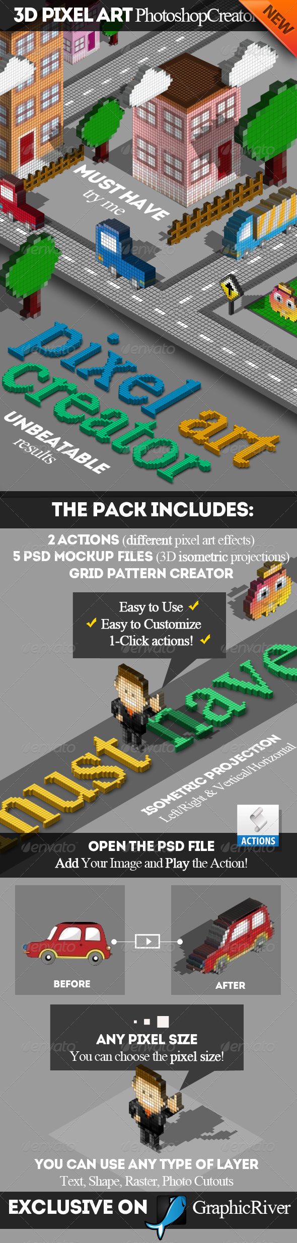 3D Pixel Art Photoshop Creator by psddude | GraphicRiver