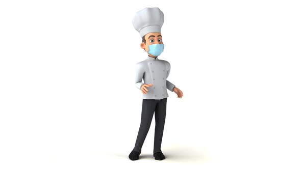 Fun 3D cartoon chef with a mask walking and talking, Motion Graphics