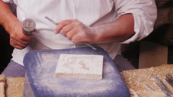 Craftsman Making Stone Fresco Closeup, Stock Footage | VideoHive