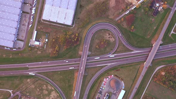 Aerial Shot of Industrial Warehouse Storage Building Loading Area where ...