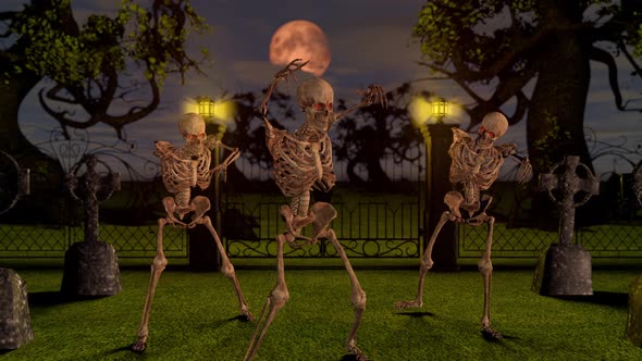 Attacking Skeletons at Night in the Cemetery, Motion Graphics | VideoHive