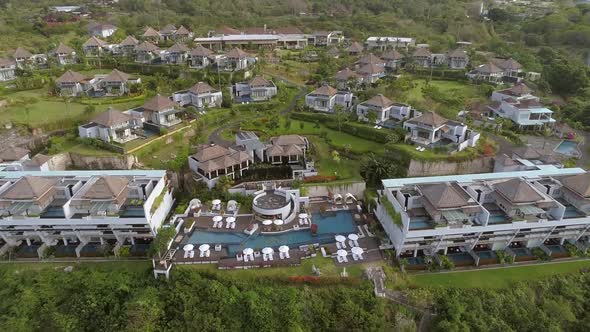 Aerial view of a big and luxury resort near the beach, Bali island ...