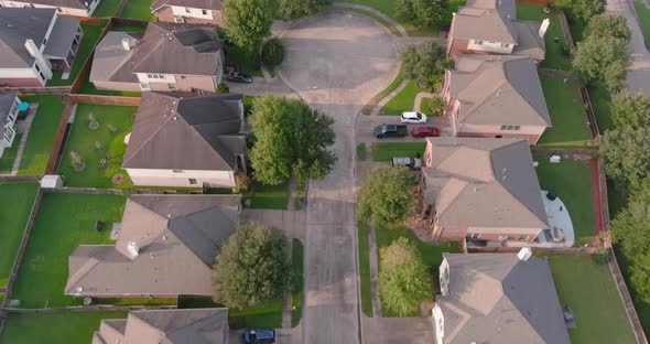 Aerial of middle class suburban neighborhood just outside of Houston ...