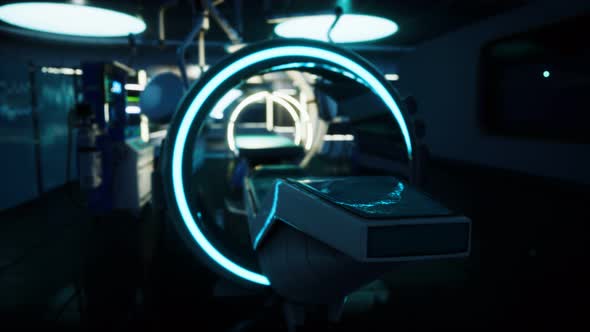 Futuristic Sci Fi MRI Scanner Medical Equipments in Hospital, Motion ...