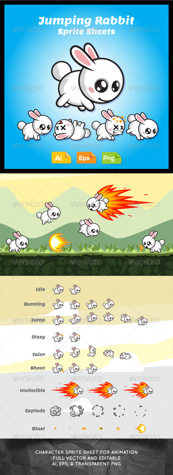 Jumping Game Character - Rabbit Sprite Sheet by bevouliin | GraphicRiver