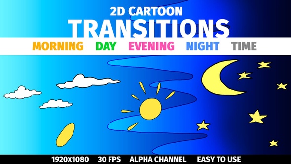 2D Cartoon Transitions Time Of Day, Motion Graphics | VideoHive