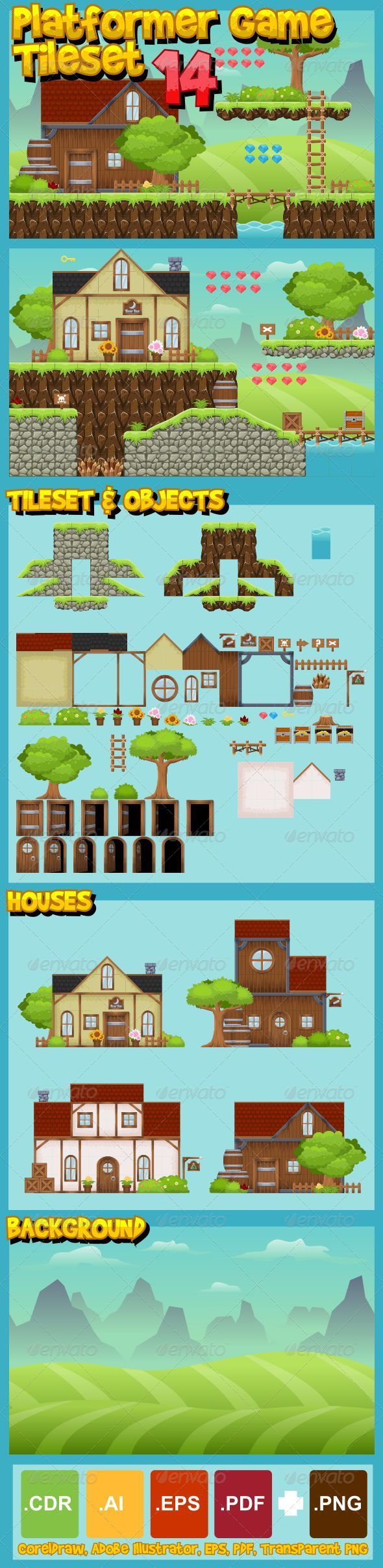 Platformer Game Tile Set 14 by pzUH | GraphicRiver