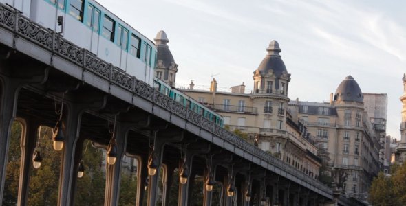Paris Metro Trains on a City Bridge, Stock Footage | VideoHive