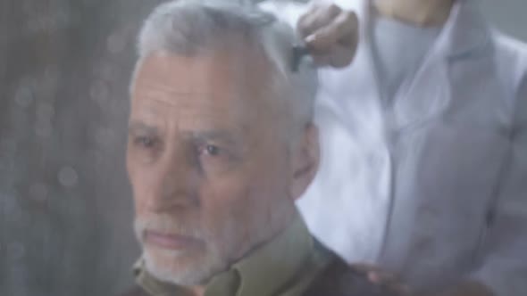 Nurse of Retirement Home Preening Old Man Before Visit With His Family ...