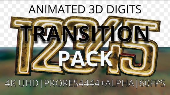 Animated digits' pack from 1 to 5 transition UHD 60fps, Motion Graphics