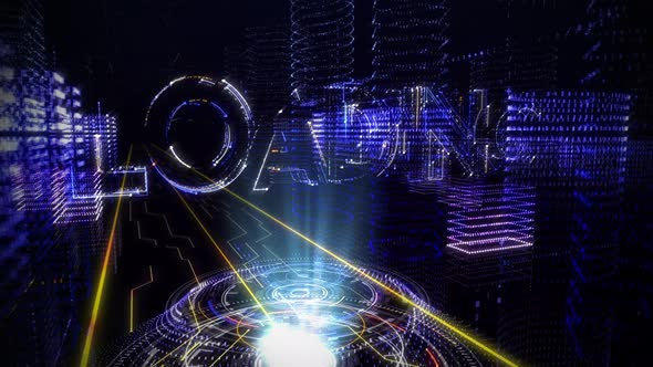 Loading screen for a VR game. Entering a computer environment. 3D ...